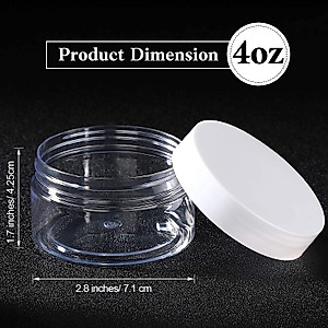 4 Pieces Round Clear Wide-mouth Leak Proof Plastic Container Jars with Lids for Travel Storage Makeup Beauty Products Face Creams Oils Salves Ointments DIY Making or Others (White, 4 Ounce)