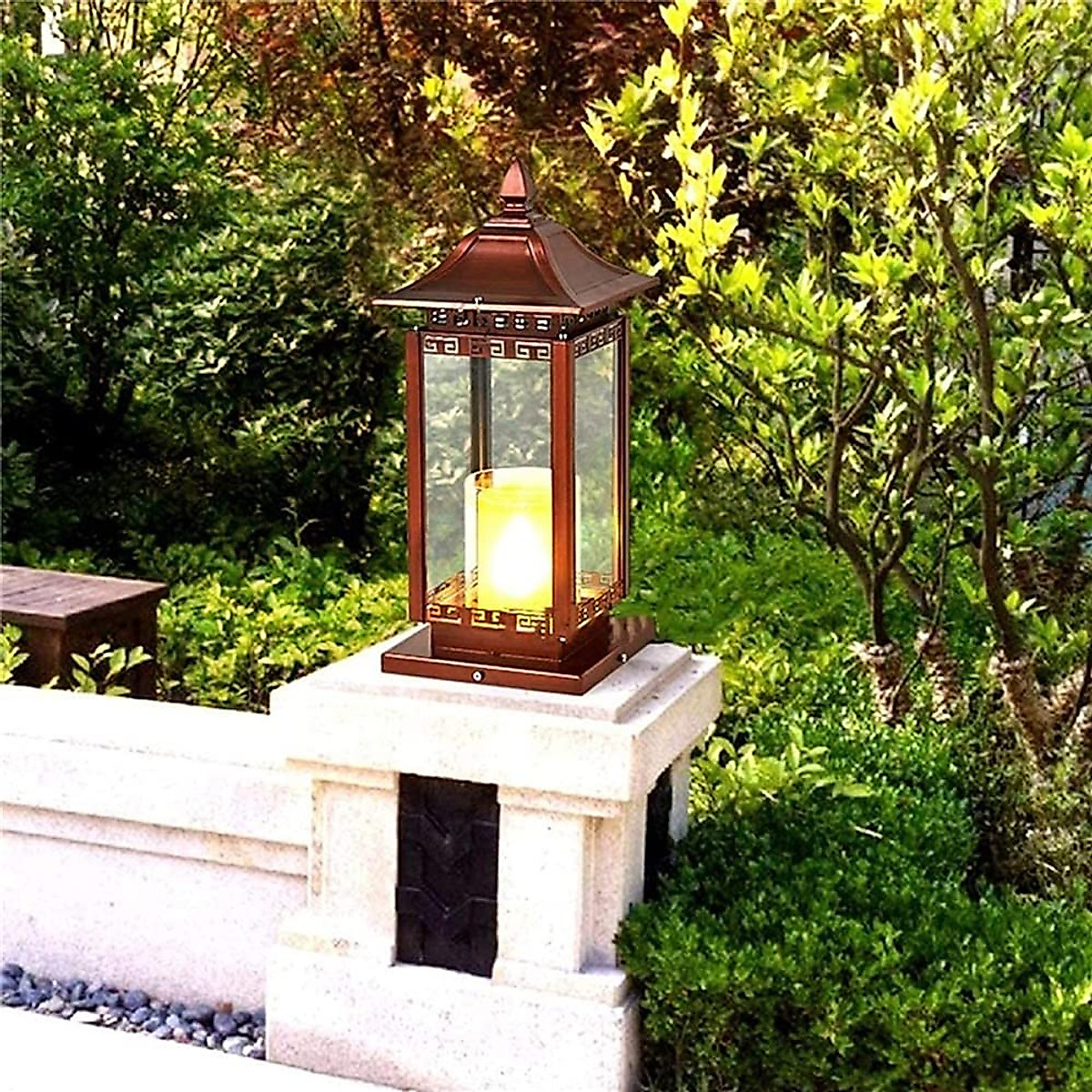 KLFJFD Solar Lights Outdoor,Chinese Style Solar Wall Lamp Outdoor LED Column Head Light Creative Outdoor Waterproof Column Light,for Home Garden