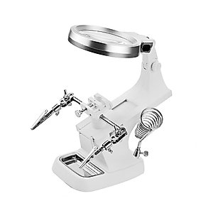 Glam Hobby LED Light Helping Hands Magnifier Station - 3X 4.5X USB Lighted Hands Free Magnifying Glass Stand with Clamp and Alligator Clips - for Soldering, Assembly, Repair, Modeling, Hobby, Crafts