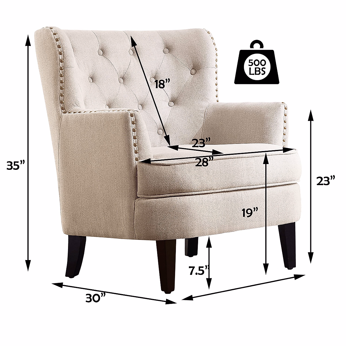 Rosevera Accent Chair and Ottoman Set - Button Tufted Armchair for Living ROM, Bedroom, Reading - Mid-Century Modern Lounge Chair Set - Beige