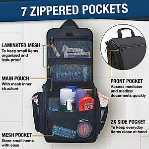 D&D Hanging Travel Toiletry Bag for Men and Women – Cosmetics, Makeup and Toiletries Organizer Kit with 10 Compartments, YKK Zippers, XXL Metal Swivel Hook, Water-Resistant Nylon