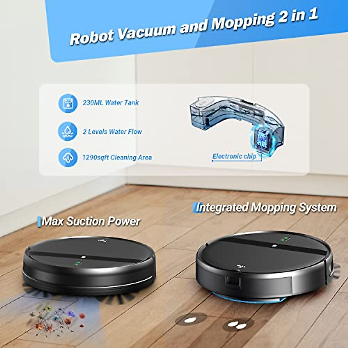 MANVINS Robot Vacuum and Mop Combo, App/Alexa, Robotic Vacuum with WiFi/Bluetooth, Self-Charging Mopping Robot Vacuum Cleaner, Set Schedule, Max Strong Suction Ideal for Pet Hair