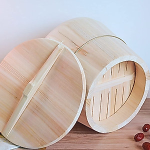 Cabilock 1 Set Wooden Rice Bowl Bucket Wooden Steamed Rice Barrel Handmade Cooking Rice Barrel with Stearmer Liner Lid and Rice Paddle for Home Chinese Restaurant Wood Color