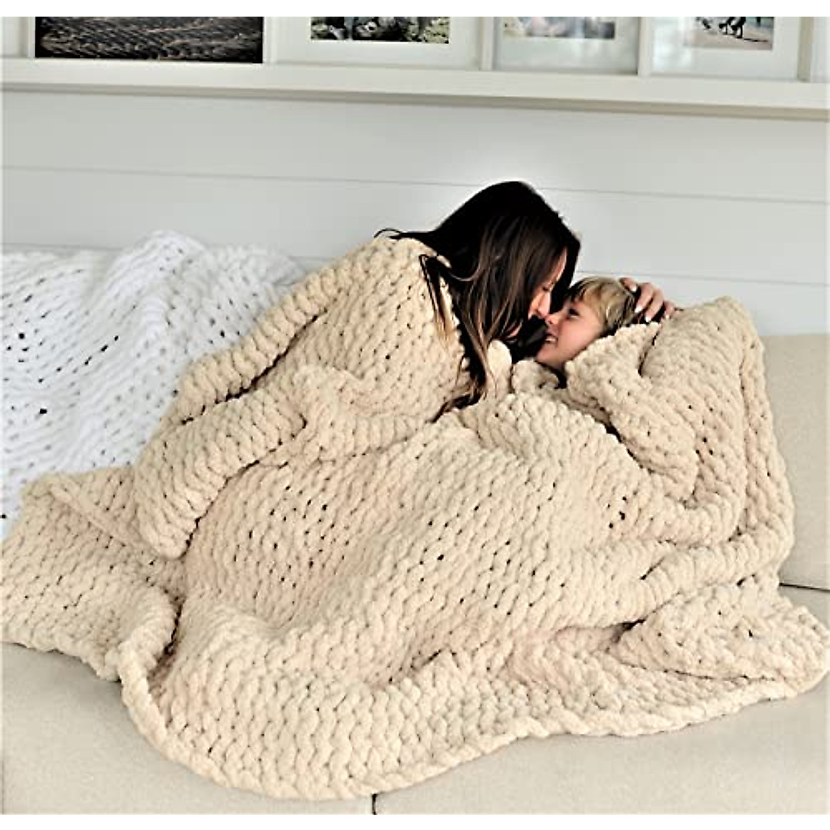 White Oak Village Chunky Knit Blanket Large Tight Knit Chunky Knit Blanket 50x70; Boho Throw; Tight Braid Cable Knit Throw for Sofa or Bed; Chenille Weighted Blanket 4.5lbs Soft Yellow