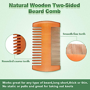 3 Pieces Beard Comb Natural Sandalwood Wooden Mustaches Combs Dual Action Teeth Beard Comb with 3 Pieces Pocket Faux Leather Case for Beards Mustaches (Yellow)