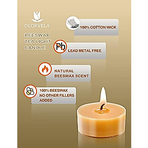 olorvela Beeswax Candles 12Pack Tealight Candles Handmade of Pure Beeswax, 4 Hour Burn Time, Clear Cup Beeswax Tea Lights