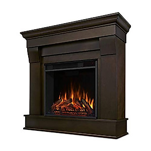 BOWERY HILL Traditional Solid Wood Indoor Electric Fireplace Mantel Heater with Remote Control, Adjustable Led Flame, 1500W in Dark Walnut