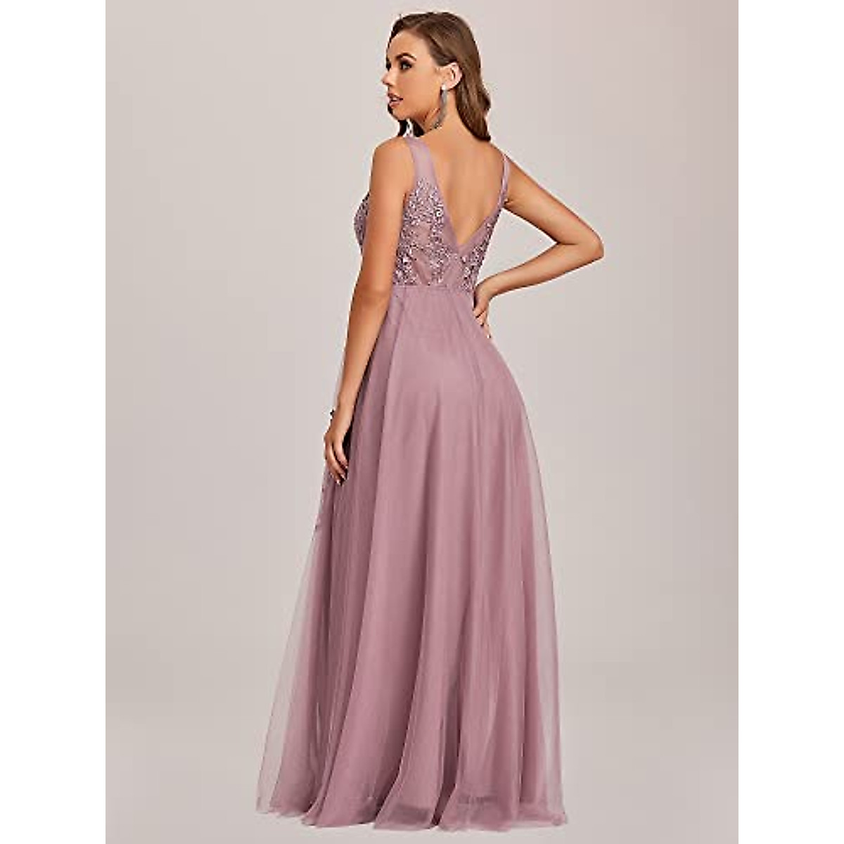 Ever-Pretty Women's A-line Tulle Applique See-Through Lace Formal Dresses Orchid US6