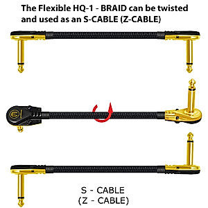 3 Units - 10 Inch - Audioblast HQ-1-BRAID (Black) - Ultra Flexible -Dual Shielded(100%) -Instrument Effects Pedal Patch Cable w/Low-Profile, R/A Gold Pancake TS(6.35mm) Plugs & Dual Staggered Boots