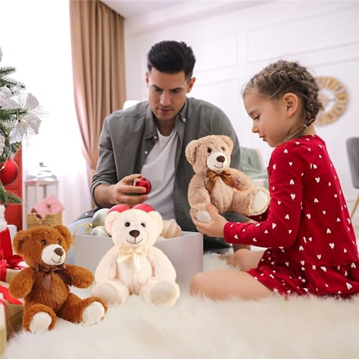 UHousDeco 13.5 Inch 3 Packs Cute Teddy Bear Stuffed Animal Plush Toys Gift for Kid, Grey Tan Brown