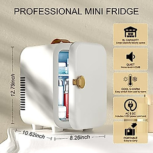 WOISSKEY Mini Fridge For Bedroom, 8 Liter AC/DC Portable Compact Refrigerators Thermoelectric Cooler and Warmer For Skincare, Beverage, Food, Cosmetics, Home, Office and Car, Beige