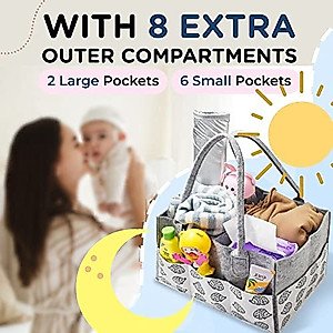 Kuul-Diaper Caddy Organizer-FREE CHANGING PAD MAT & BIBS-Compartments Inserts-Baby Boy Or Baby Girl-Cot, Crib, Pram, Car-Large Diaper Stackers & Caddies-Diaper Changing-Baby Shower Gift-Portable Non Rope Basket -Newborn Essentials Must Haves For Changing