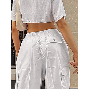 Xineicy Parachute Pants for Women Drawstring Baggy Cargo Pants Y2K Trouser Low Rised Jogger Sweatpants Loose Hip Hop A White