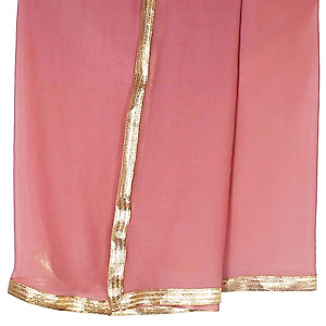 Mauve Dupatta Semi Chiffon Golden Lace Chunni Stole Neck Wrap Scarf Head Wrap Hijab for Her