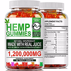 (2 Pack) Hemp Gummies 1,200,000mg High Strength - Fruity Gummy Bear with Hemp Oil, 100% Natural Hemp Candy Supplements