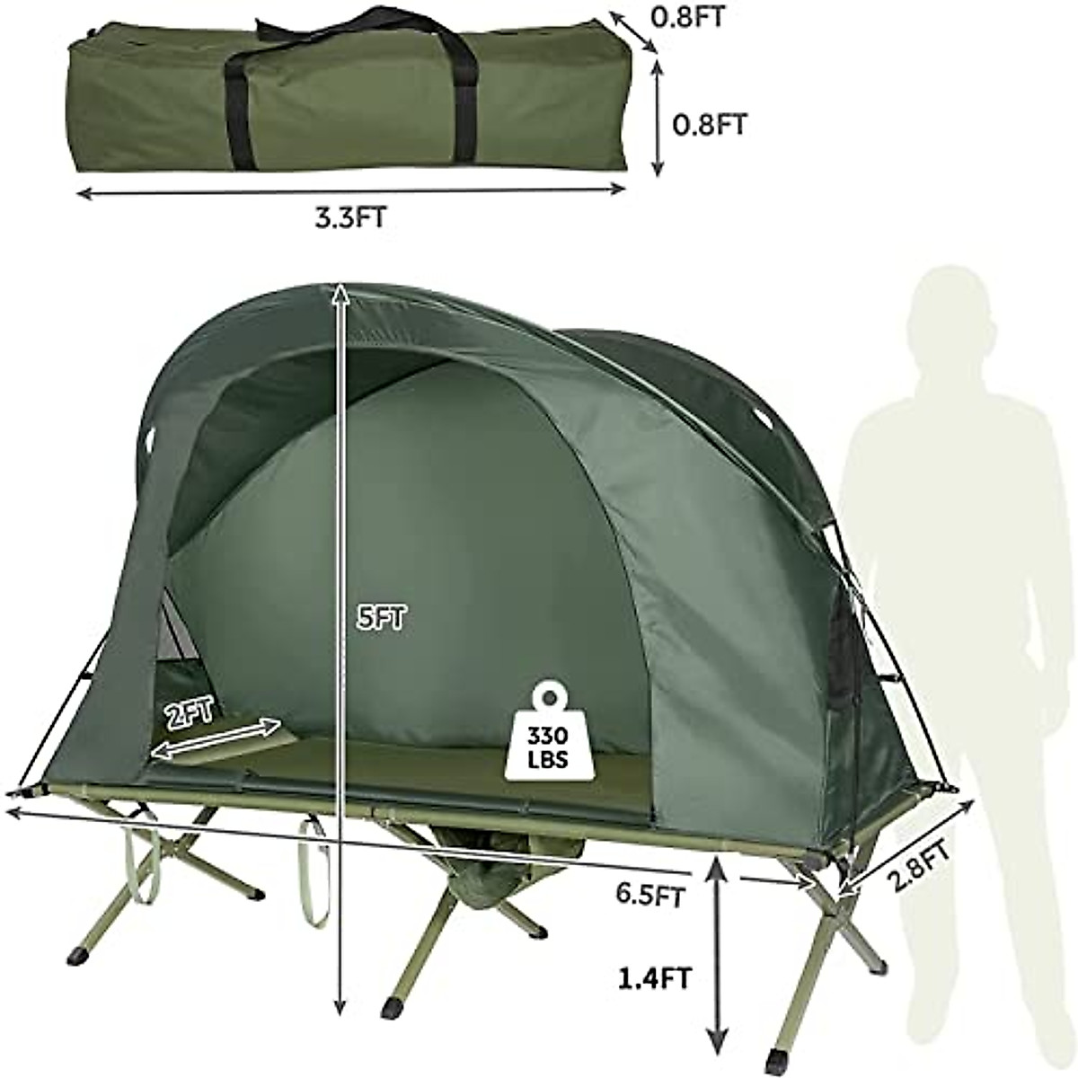Tangkula 4-in-1 Camping Cot Tent, Foldable Off Ground Elevated Tent Set for 1 Person, Portable Tent with Waterproof External Cover, Air Mattress & Carrying Bag, Ideal for Outdoor Hiking, Camping
