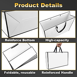 Xloey White and Black Gift Bags,6Pcs 17"x5.5"x12.6" Large Gift Bags with Handles,Kraft Paper Shopping Bags with Ribbon Handles,Gift Wrap Bags for Wedding,Birthday,Christmas,Anniversary