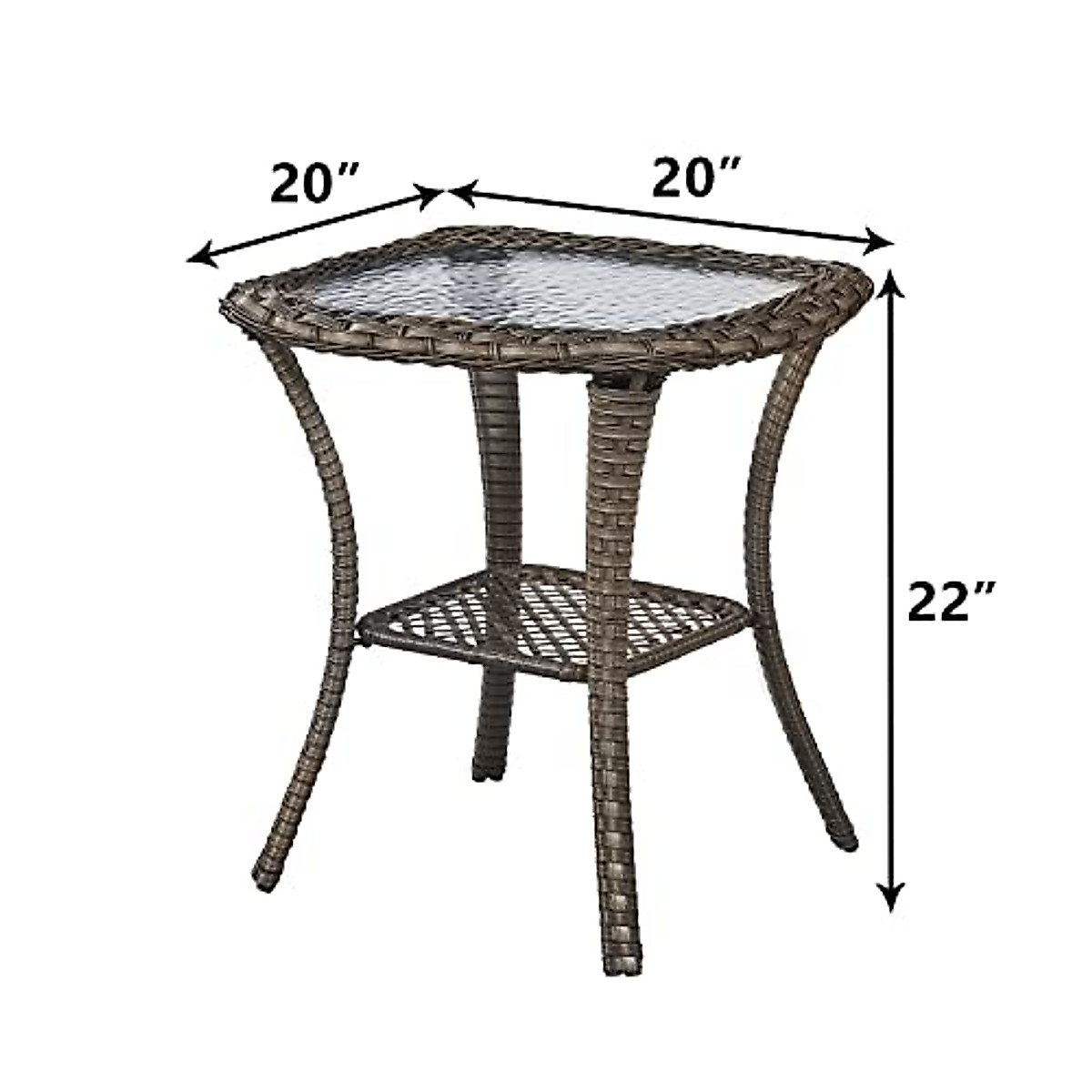 Patio Tables Wicker Side Table - Rattan End Table with Glass Top for Outdoor Outside Patio Porch Deck Square Mixed-Grey