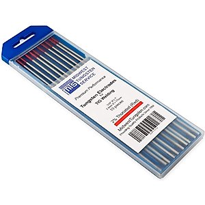 Midwest Tungsten Service TIG Welding Tungsten Electrodes 10-Pack (Red - 2% Thoriated Tungsten (WT20/EWth-2), 3/32")