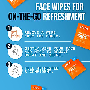 Carpe Sweat Absorbing Face Wipes (15 Facial Wipes). Witch Hazel & Tea Tree Oil Wipes Infused with Eucalyptus. Energizing, Refreshing, and Soothing. Sweat and Oil Control