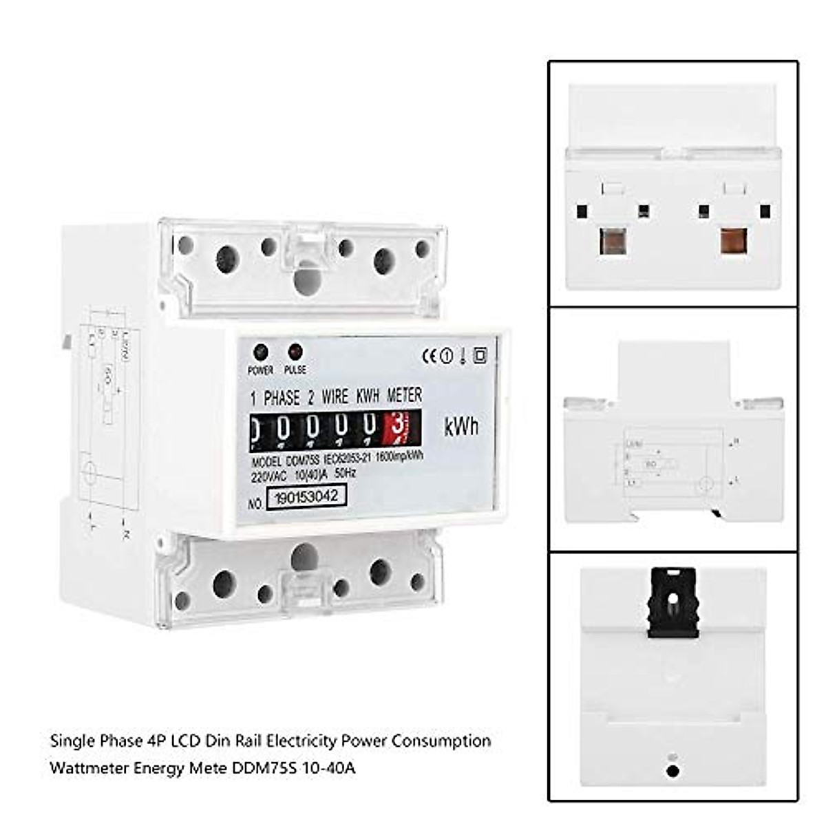 Electric Meter, KWh Meter, Single Phase 4P LED DIN-Rail Electricity Power Consumption Wattmeter Energy Meter, 10-40A