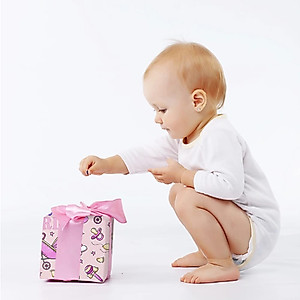 Baby Girl Birthday Wrapping Paper For Kids Girls, Stroller Baby Socks Nipple Balloons Designs Gift Wrap Paper for Birthday or Baby Shower, 4 Sheets Pink Paper Folded Flat 20x28 Inches Per Sheet