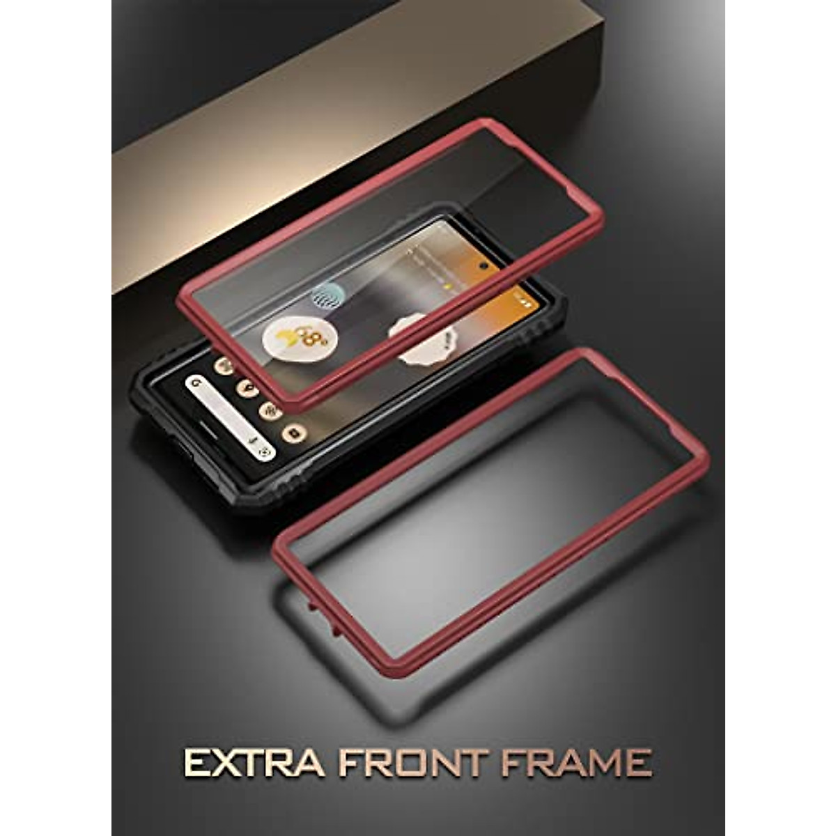 Poetic Revolution Series Case for Google Pixel 6A 5G, Built-in Screen Protector Work with Fingerprint ID, Full Body Rugged Shockproof Protective Cover Case with Kickstand, Maroon Red