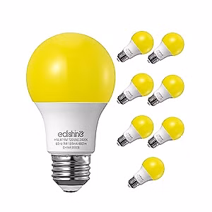 EDISHINE A19 Yellow Light Bulb, 9W(60W Equivalent), 600LM, 2400K Amber Glow Outdoor Bug Light Bulbs, Non-Dimmable, E26 Medium Base, UL Listed, 8 Pack
