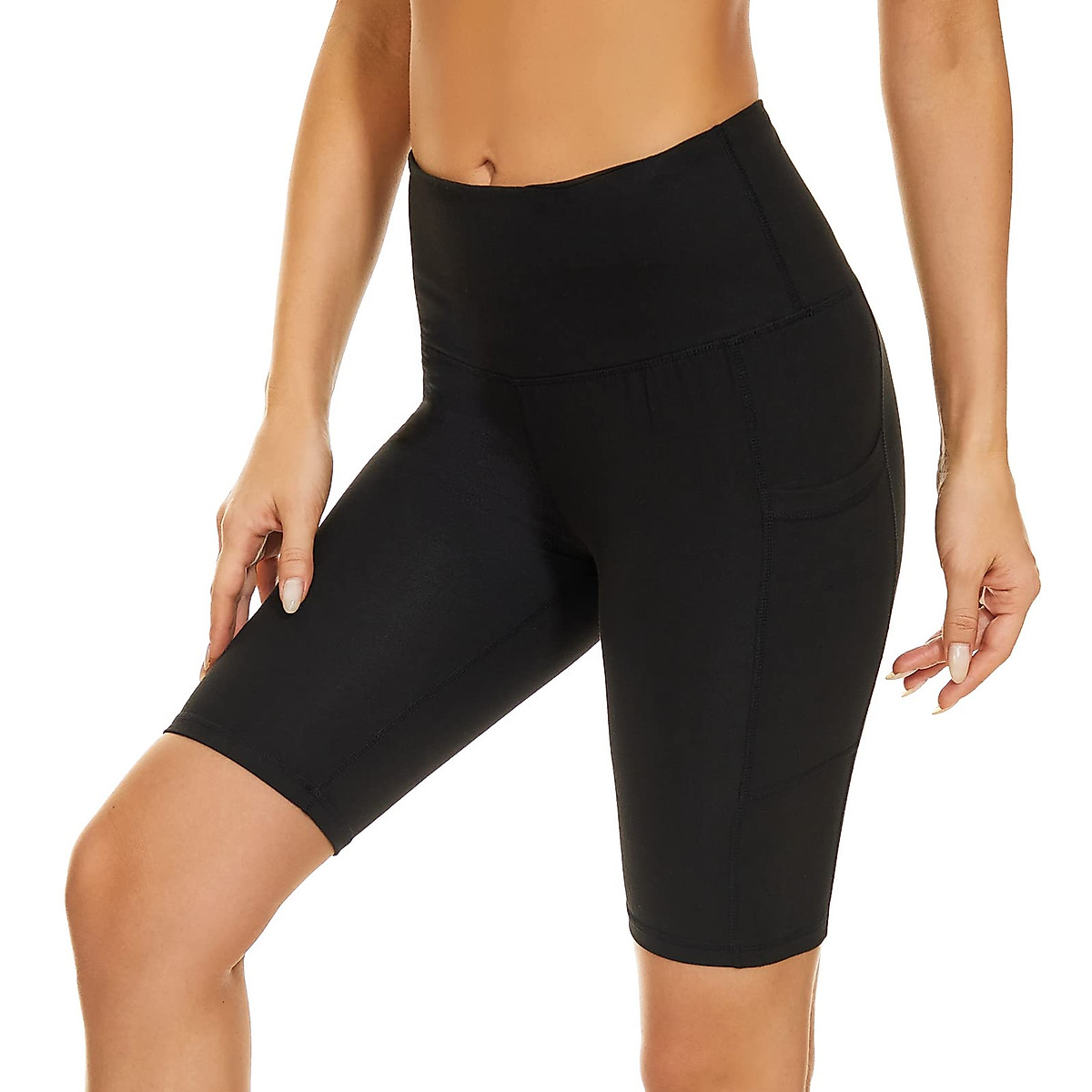 Custer's Night Biker Shorts Women High Waist Out Pocket Yoga Short Tummy Control Workout Running 4 Way Stretch Yoga Leggings Black 2XL