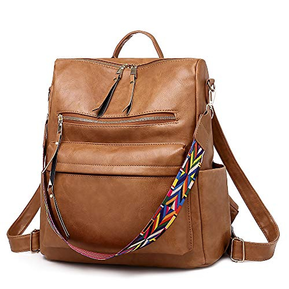 Qyoubi Women's Leather Fashion Design Backpack Purse Casual Convertible Daypacks Satchel Handbags Multipurpose Travel Bag Brown