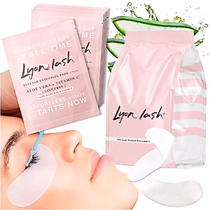 100 Pairs Eyelash Extension Under Eye Gel Pads by Lyon Lash - Lint Free with Aloe Vera Hydrogel Eye Patches, Premium Eyelash Extension Supplies & Beauty Tools, Fit Most Eye Shape, Stick Well