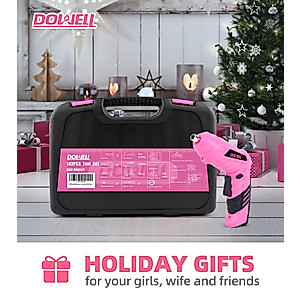 143 Pcs Pink Homeowner Tool Set with 3.6V Cordless Screwdriver General Household Hand Tool Kit with Plastic Tool box Storage Case for Women,Men