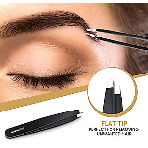 Utopia Care Tweezers for Women Facial Hair (4 Piece), Eyebrow Tweezers for Women Professional, Precision Tweezers Set for Women, Pointed Tweezers Slant Tip, Ingrown Hair Tweezers for Men (Black)