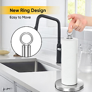 Coopvivi Paper Towel Holder Stainless Steel - One Hand Tear Paper Towel Dispenser Standing Weighted Base Non Slip, Stainless Steel Paper Towel Fits in Kitchen (Silver)