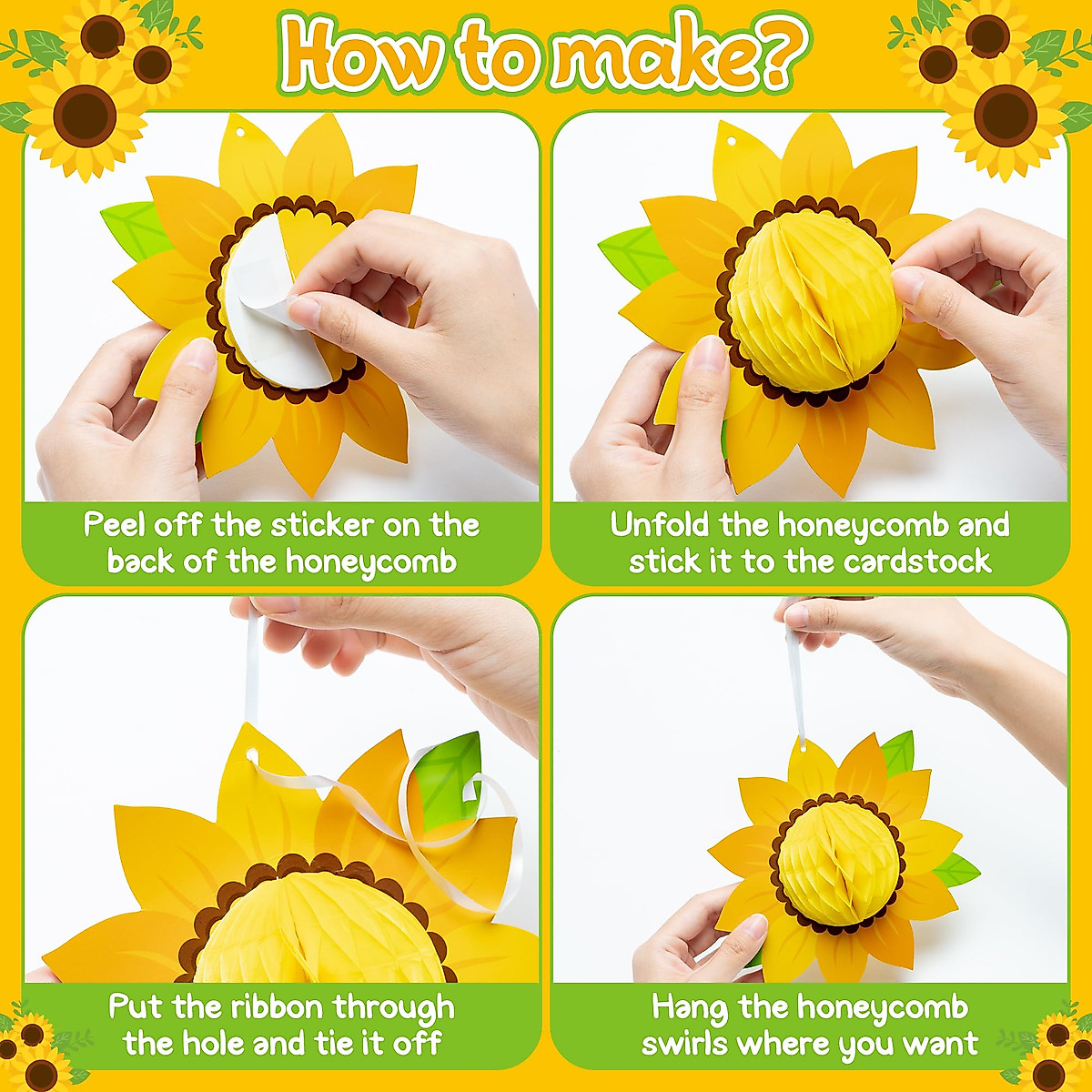 A1diee Sunflower Tissue Pom Poms - Yellow Flowers Wall Hanging Swirls Party Decorations Retro Boho Birthday Banner Baby Shower Bridal Wedding Classroom Backdrop Supplies Favor Décor 6.5" 6.2"