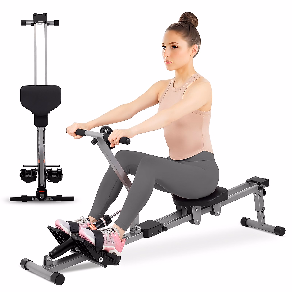 DELLFY Rowing Machine,Rowing Machines for Home Use Foldable,Rower Machine for a Living Room Workspace,Extended Silent Dual-Track,8 Steel Ball Bearing Pulleys.