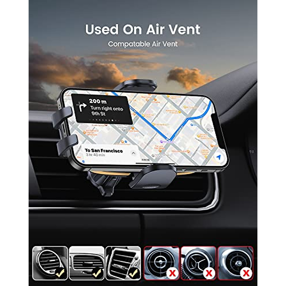 APPS2Car Windshield Phone Mount for Car, 3-in-1 Universal Hook Vent Dashboard Suction Cup Phone Holder for Car/Truck/SUV Compatible with 4-6.5'' Phone, iPhone 13/12 Series/Samsung and More