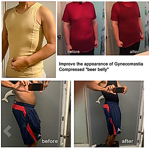 MOLUTAN Mens Compression Shirt Slimming Body Shaper Vest Sleeveless Waist Trainer Workout Tank Top Tummy Control Shapewear (Beige, Medium-Large)