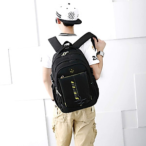 goldwheat School Backpacks Student Bookbag Casual Shoulder Daypack Travel Back Pack for Teen Boys (Black-3)