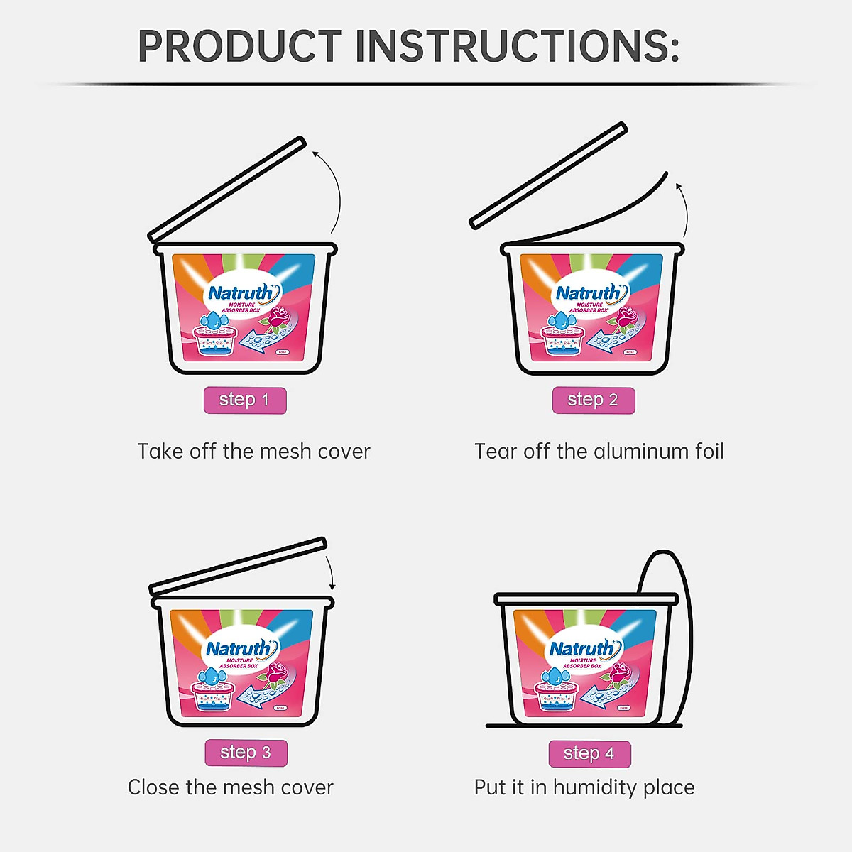 NATRUTH Moisture Absorbers Boxes (6 PACKS)，12.5 Oz With Rose Scent,Portable Closet Dehumidifier, Odor Eliminator Absorber Bucket,Humidity Absorber,Air Dehumidifier for Closet,Bathrooms, Kitchen &Boats