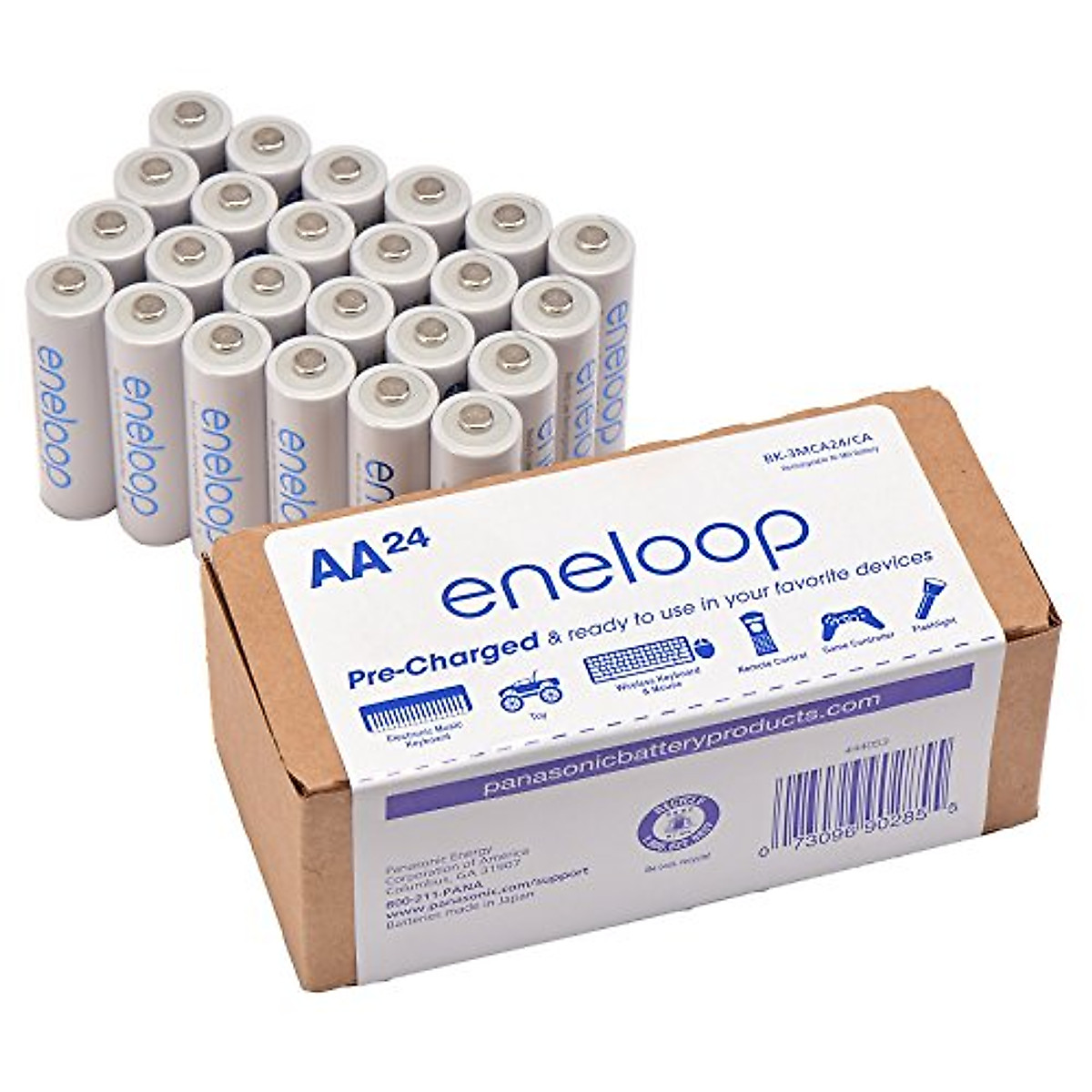 Eneloop Panasonic BK-3MCA24/CA AA 2100 Cycle Ni-MH Batteries 24 Pack & Panasonic K-KJ55MCA4BA Advanced Individual Battery 3 Hour Quick Charger with 4 AA Rechargeable Batteries, White