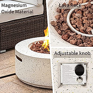 SUNBURY Outdoor 28 Inch Propane Fire Pit Table, Round Fire Table w Tank Table, 40,000 BTU Spotted White Patio Gas Fire Table w Tempered Glass Wind Guard, Waterproof Cover