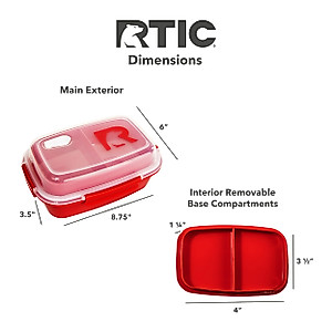 RTIC 5 Compartment Lunch Containers, Hot Food Container With Lid For Adults Or Kids, Microwave Safe Divided Snack Lunch Box For Work, School Or Travel, Reusable, BPA Free With Vent Space, Red