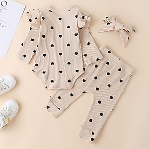 Fullfamous Infant Baby Girl Clothes Outfits,Fall Winter Romper Christmas Clothing Set 0-3 months Ecru Heart