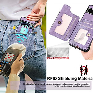 JanCalm for Pixel 8 Pro Case,Card Holder Wallet for Google Pixel 8 Pro Case,Ring Stand,RFID-Blocking,Wrist Strap,Camera Protector,Leather Protective Magnetic Flip Cover (Purple, 8 Pro 6.7 Inches)