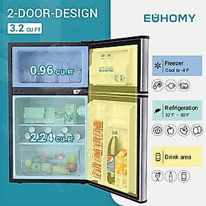 Euhomy Mini Fridge with Freezer, 3.2 Cu.Ft Compact Refrigerator with freezer, 2 Door Mini Fridge & Farberware Countertop Microwave 700 Watts, 0.7 cu ft - Microwave Oven With LED Lighting and Child