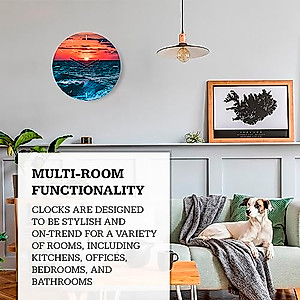 Soul Décor Sea Sunset Wall Clock, Silent Non-Ticking, Battery Operated Kitchen Clock, Aluminum Composite Face, Suitable for Offices, Bedrooms, and Bathrooms 12 Inch Round