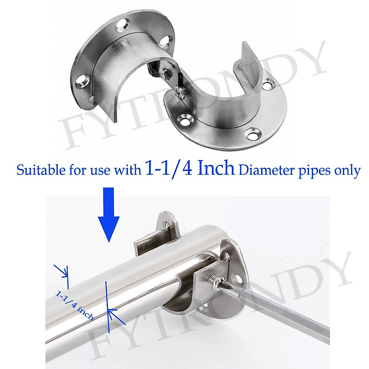 FYTRONDY Stainless steel Wardrobe Closet Rod Bracket, U-Shaped Open type Socket bracket, Shower Curtain Rod Pole End Supports Sockets Flange (1-1/4 INCH, 4 PACK)