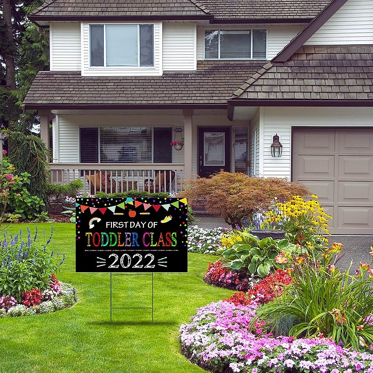 First And Last Day of School Yard Lawn Sign 12x18 Inch 1st Day School Photo Prop Double Sided Yard Sign for Rent House Party Decorations Props