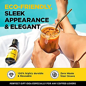 Javy Premium Metal Straws with Silicone Tip, Cleaning Brush & Travel Case, Stainless Steel Straws with Copper Finish, Reusable, Dishwasher Safe, Set of 2